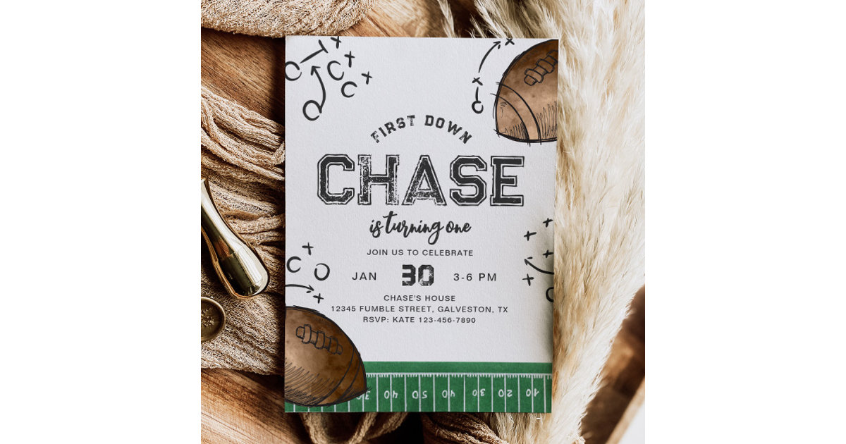 Watercolor First Down Football Birthday Invitation | Zazzle