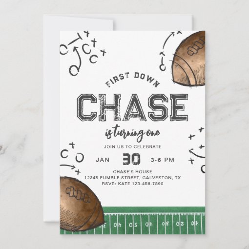 Watercolor First Down Football Birthday Invitation | Zazzle