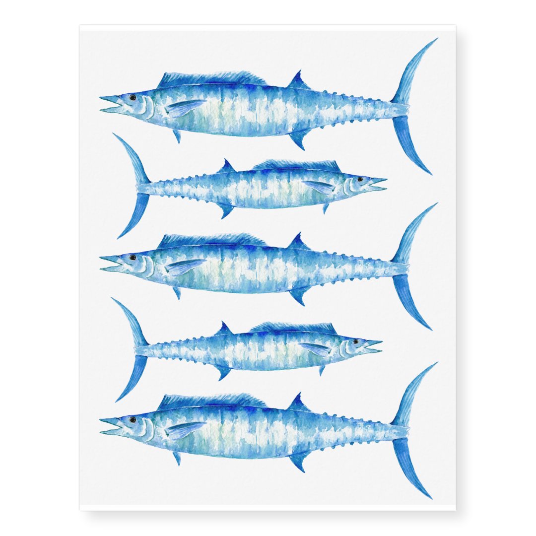 Watercolor fish wahoo temporary tattoos | Zazzle