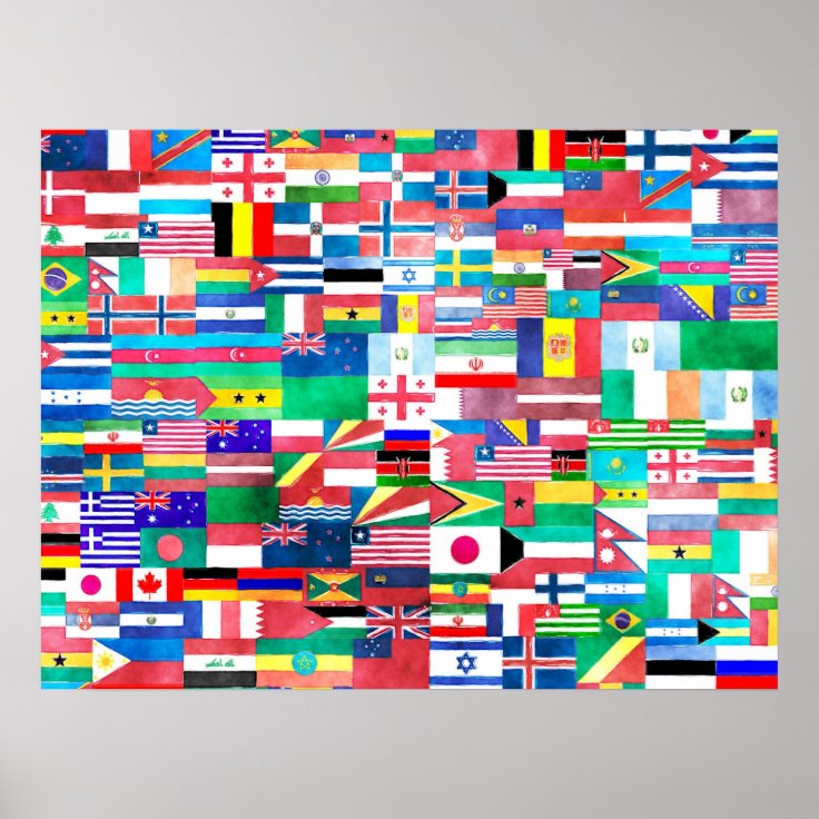 Watercolor Flags of the World Poster | Zazzle