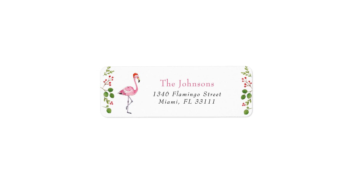 Watercolor Flamingo Tropical Christmas Address Label | Zazzle
