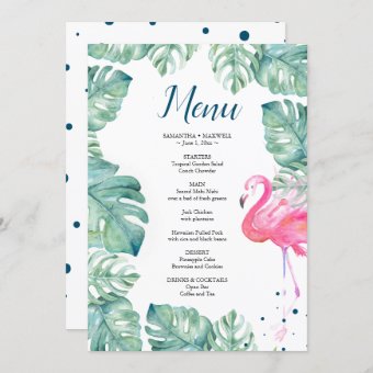 Watercolor Flamingo Tropical Menu Invitation | Zazzle