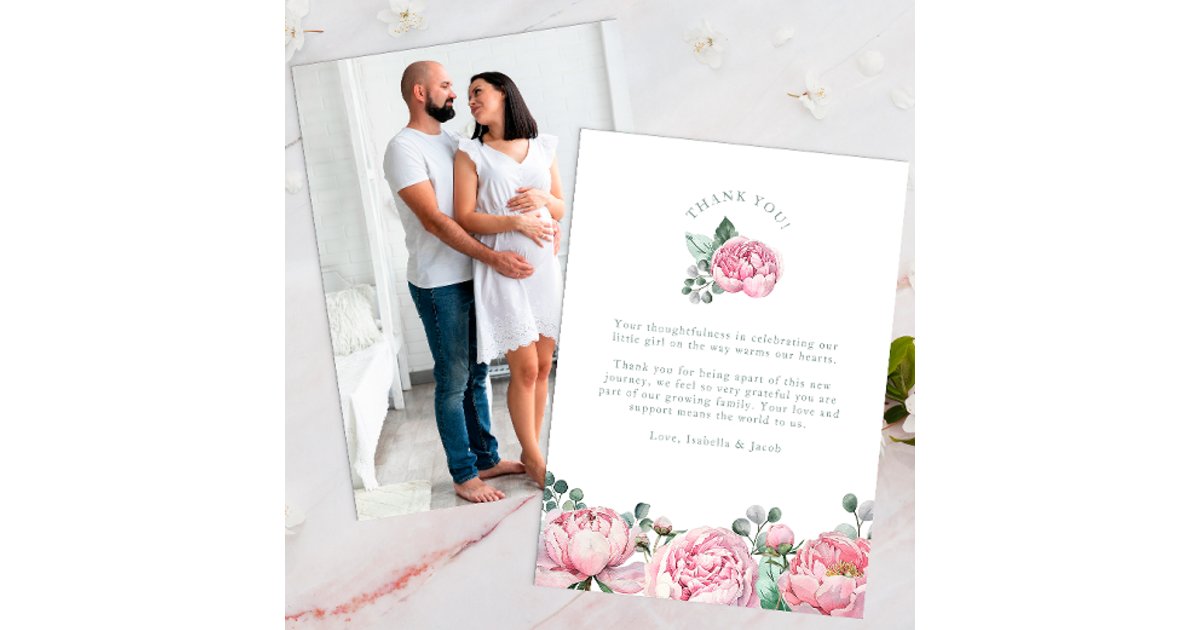 Watercolor Floral and Eucalyptus Greenery Photo Th Thank You Card | Zazzle