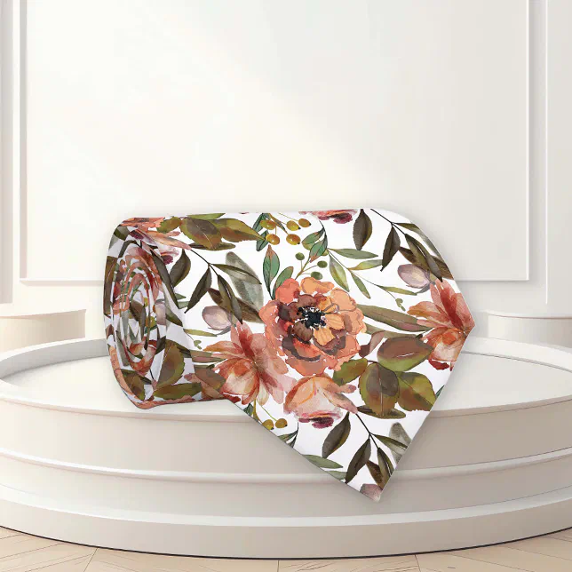 Watercolor Floral Autumn Spice Color Flowers Neck Tie | Zazzle