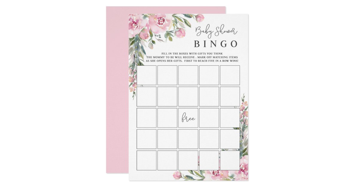 Watercolor Floral Baby Shower Bingo Game Card | Zazzle.com