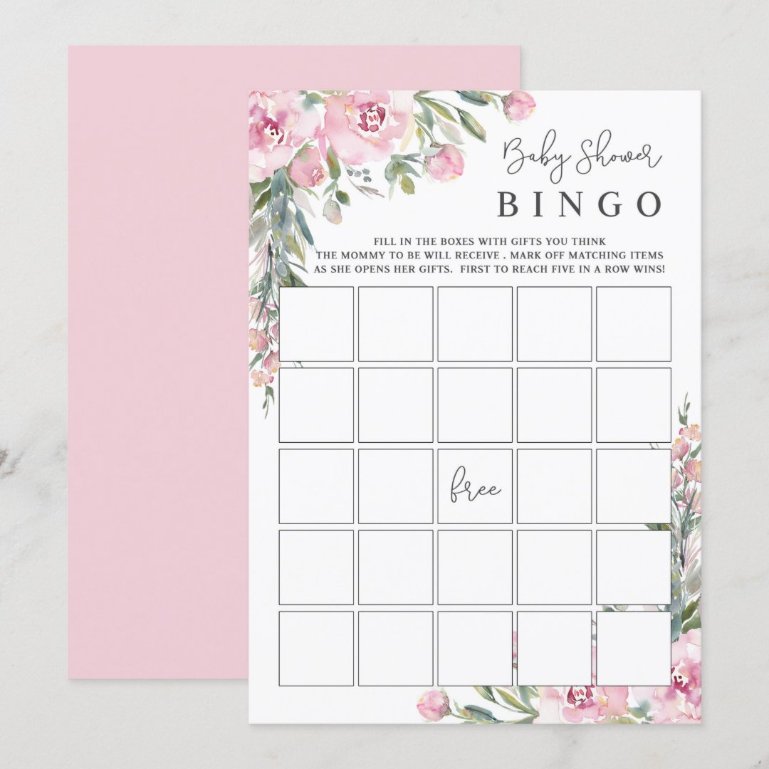 Watercolor Floral Baby Shower Bingo Game Card | Zazzle