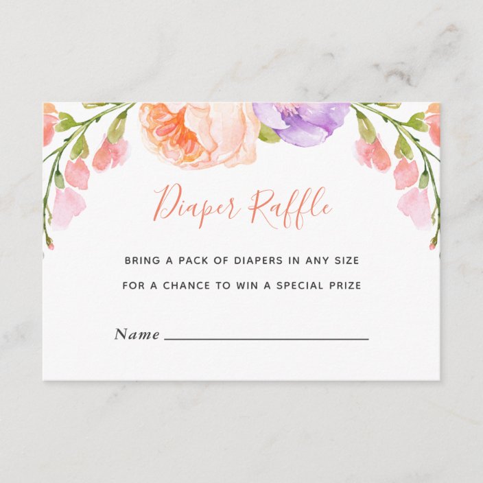 Watercolor Floral Baby Shower Diaper Raffle Card | Zazzle.com