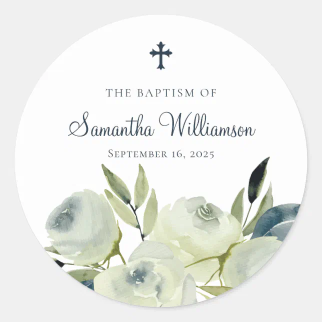 Watercolor Floral Baptism Classic Round Sticker | Zazzle