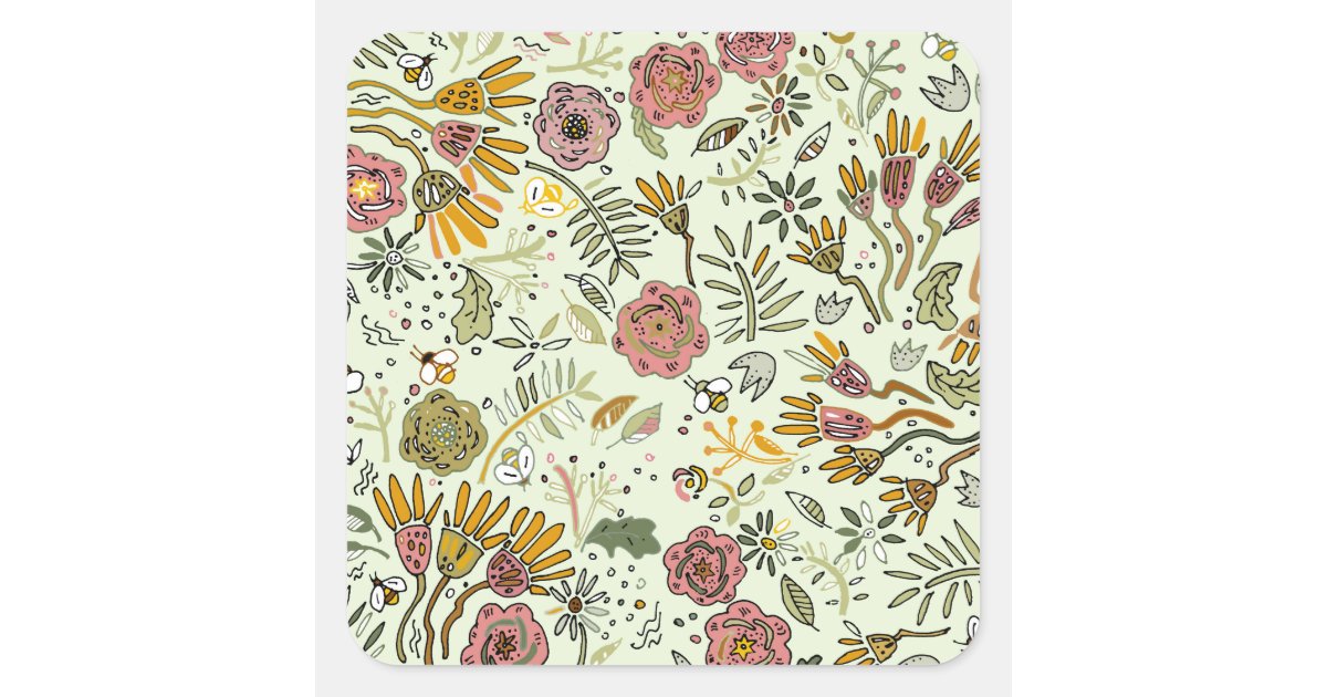 Watercolor Floral Bee Flowers Elegant Modern Square Sticker | Zazzle