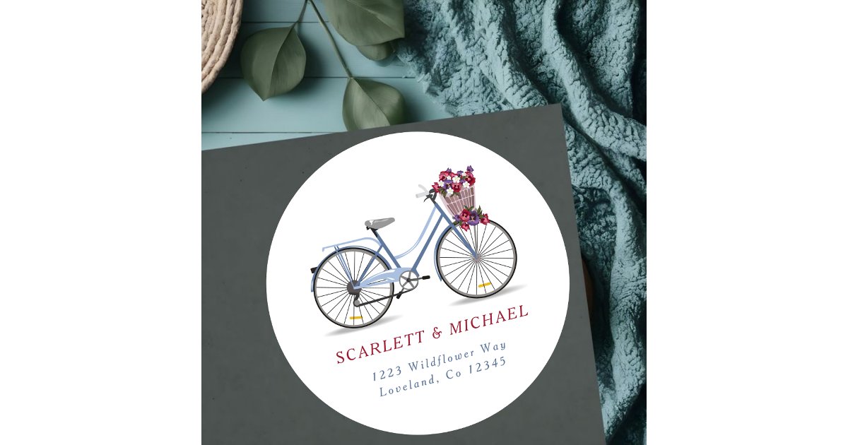 Watercolor Floral Bike We've Moved New Address Classic Round Sticker ...