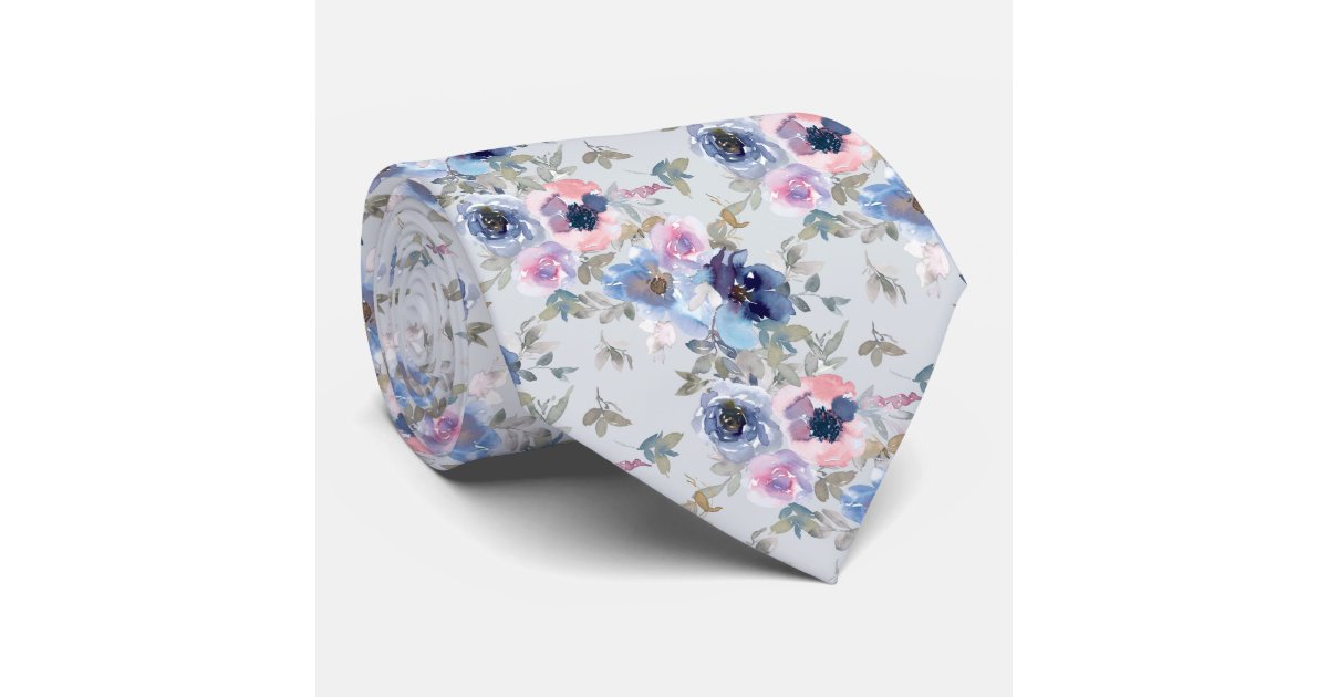 Watercolor Floral Blue and Pink Floral pattern Neck Tie | Zazzle.com