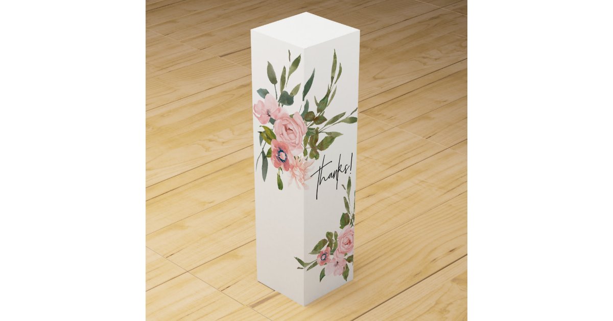 Watercolor floral Blush and Rose Gold Wedding Wine Box | Zazzle