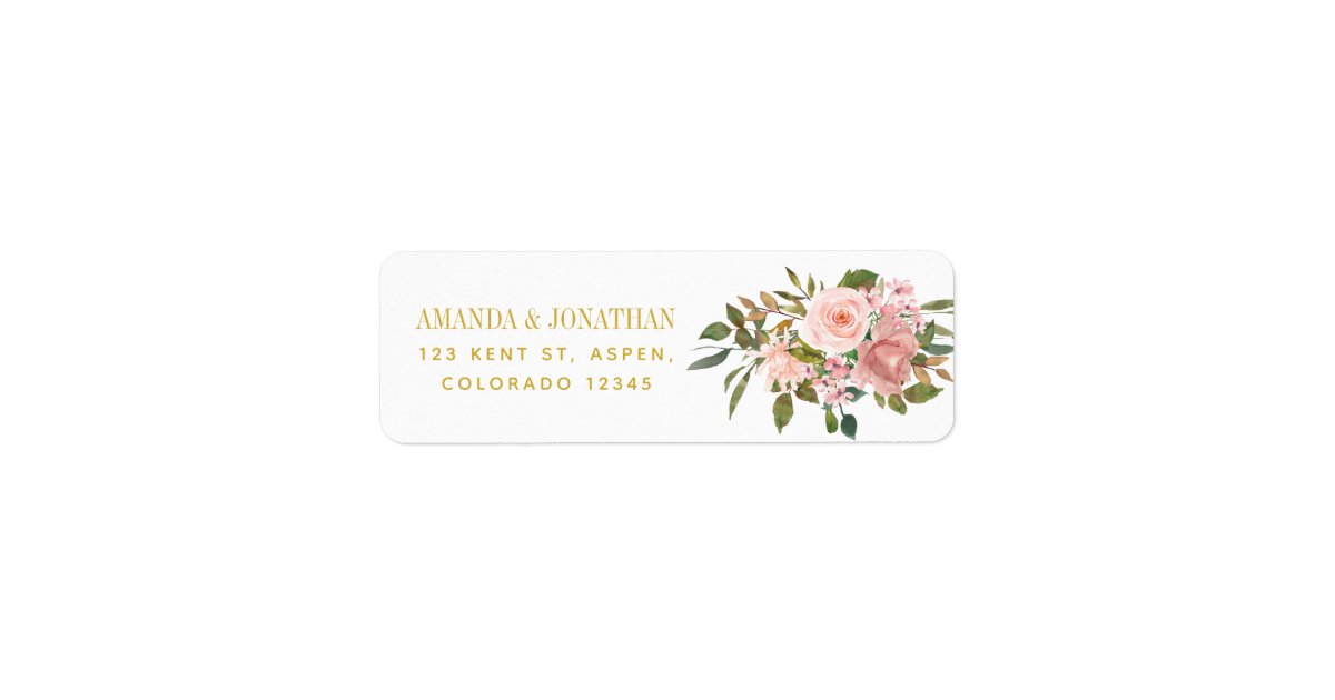 Watercolor floral Blush Pink and Gold Wedding Label | Zazzle