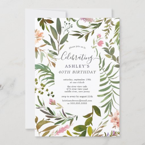 Watercolor Floral Botanical Birthday Invitation | Zazzle