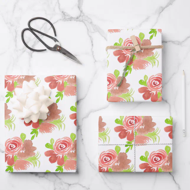 Watercolor Floral Bouquet Hand Painted Wrapping Paper Sheets | Zazzle