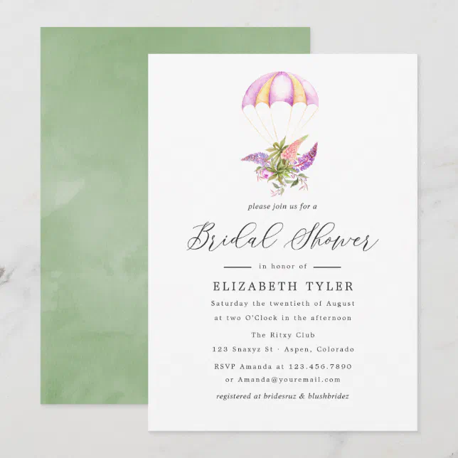 Watercolor Floral Bouquet Parachute Bridal Shower Invitation | Zazzle