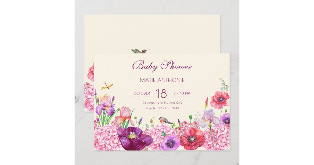 Watercolor floral branch bird nature baby shower invitation | Zazzle
