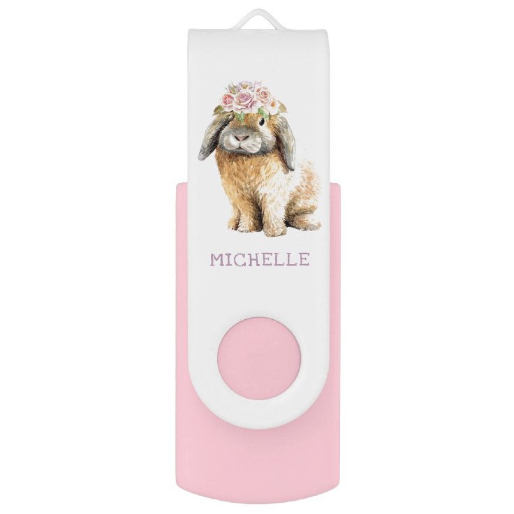 Watercolor Floral Bunny Rabbit Personalized Name Flash Drive | Zazzle