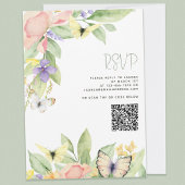 Watercolor Floral Butterfly QR Code Birthday Party Invitation | Zazzle
