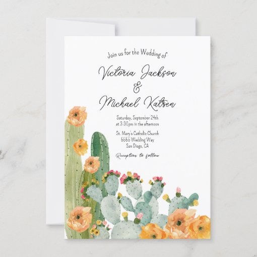 Watercolor Floral Cactus Wedding Invitation | Zazzle
