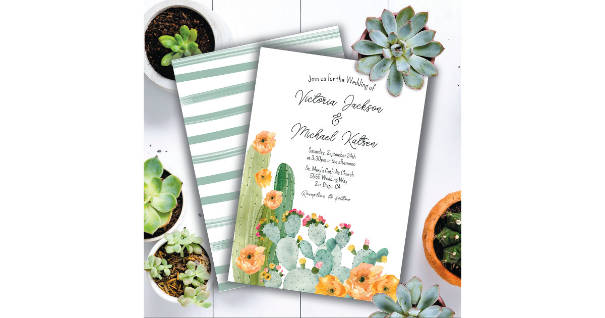 Watercolor Floral Cactus Wedding Invitation | Zazzle