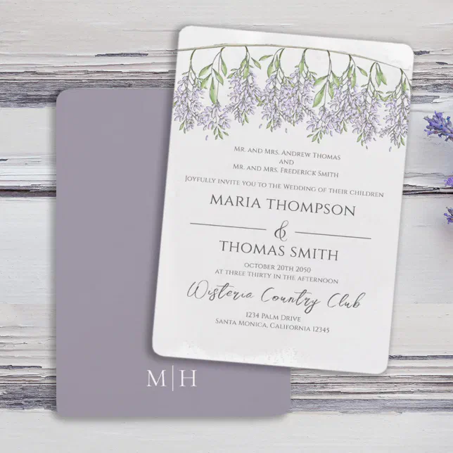 Watercolor Floral Calligraphy Script Wisteria Invitation | Zazzle