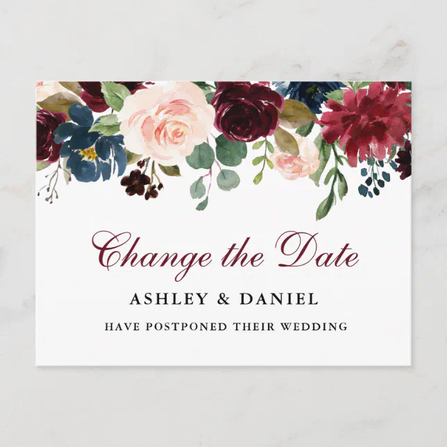 Watercolor Floral Change The Date Postcard | Zazzle