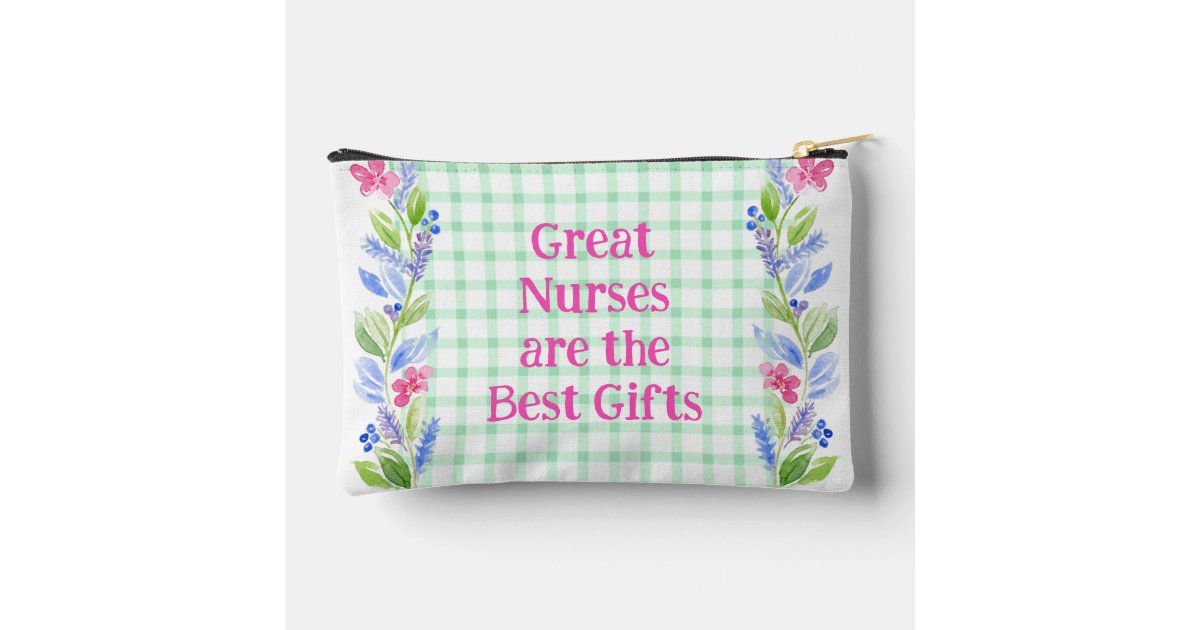 Watercolor Floral Check Nurses are the Best Gift Accessory Pouch | Zazzle