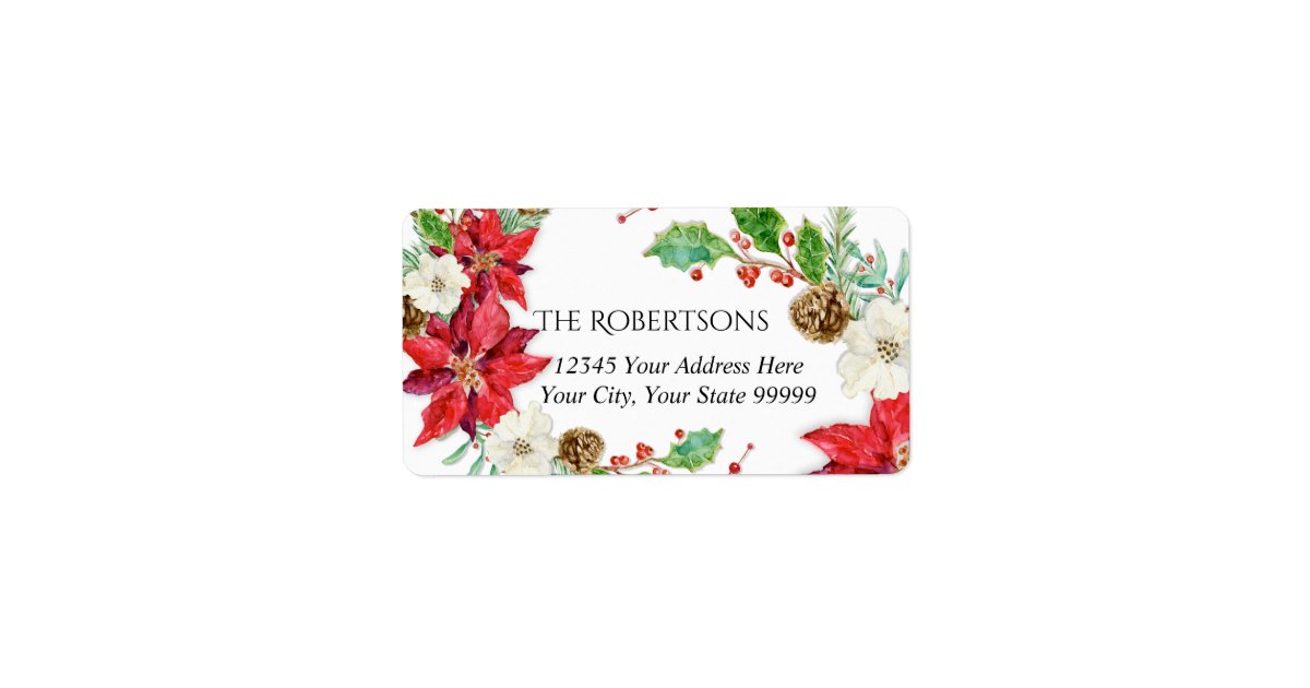 Watercolor Floral Christmas Floral n Foliage Label | Zazzle