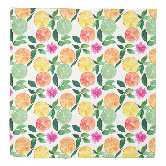 Watercolor Floral Citrus Botanical Pattern Duvet Cover | Zazzle