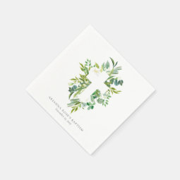 Watercolor Floral Cross Greenery Baptism Napkins | Zazzle