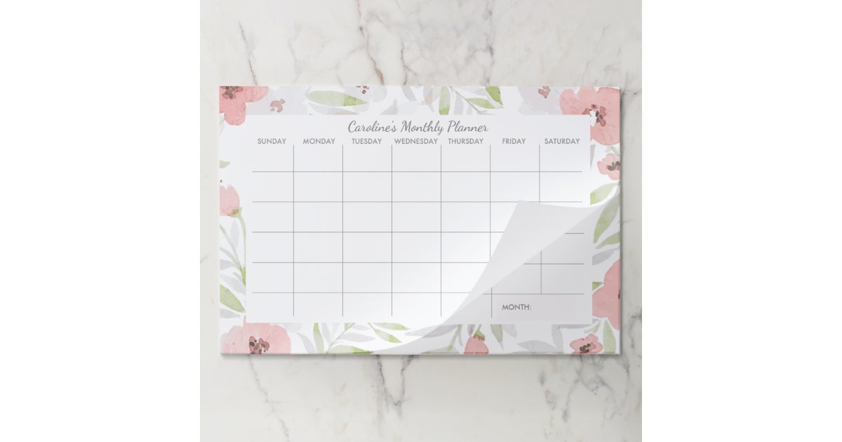 Watercolor Floral Custom Desk Pad Monthly Calendar | Zazzle