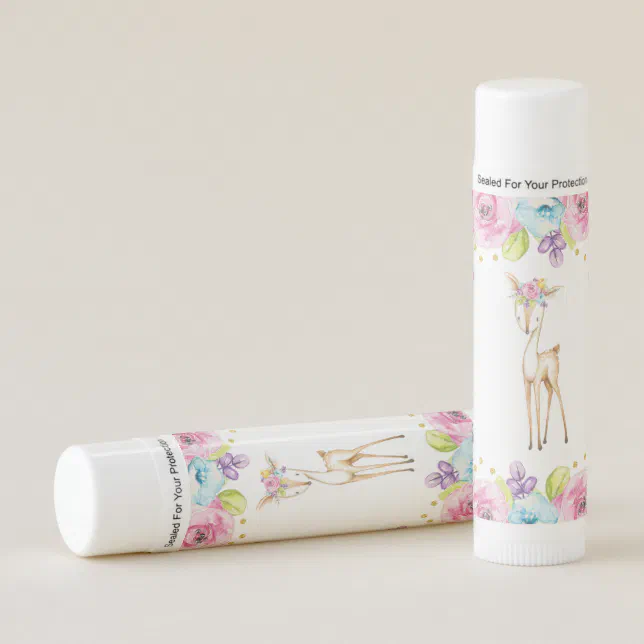 Watercolor Floral Deer Baby Shower Lip Balm Favors | Zazzle
