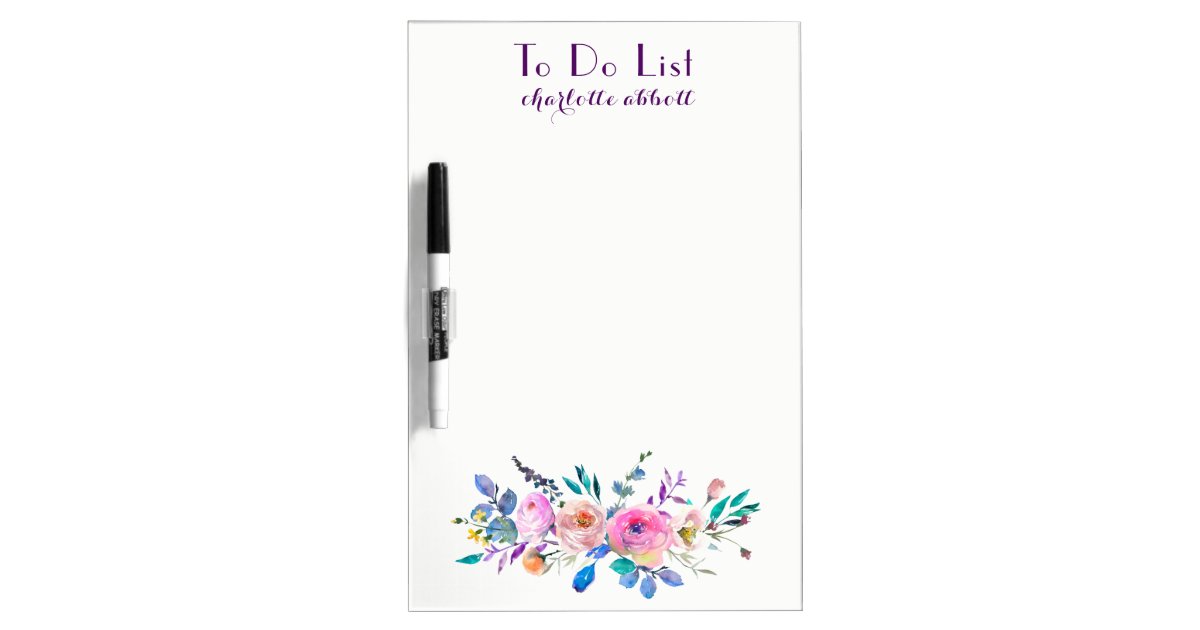 Watercolor Floral Design "To Do List" Dry Erase Board | Zazzle