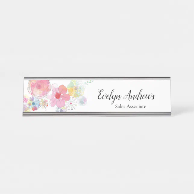 Watercolor Floral Desk Name Plate | Zazzle