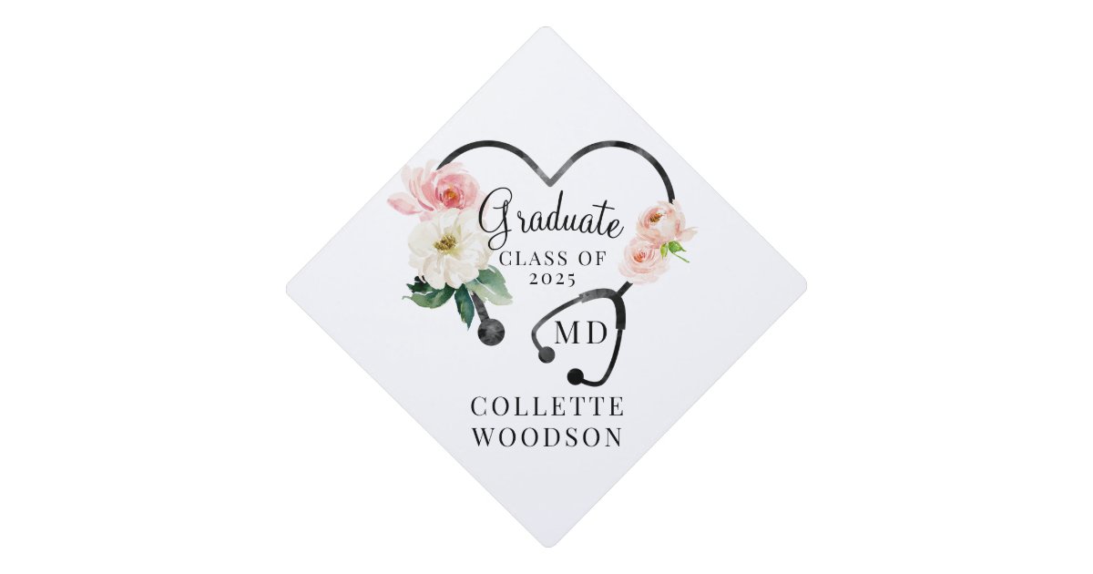 Watercolor Floral Doctor Graduation Cap Topper | Zazzle
