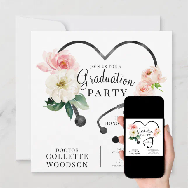 Watercolor Floral Doctor Graduation Invitation | Zazzle