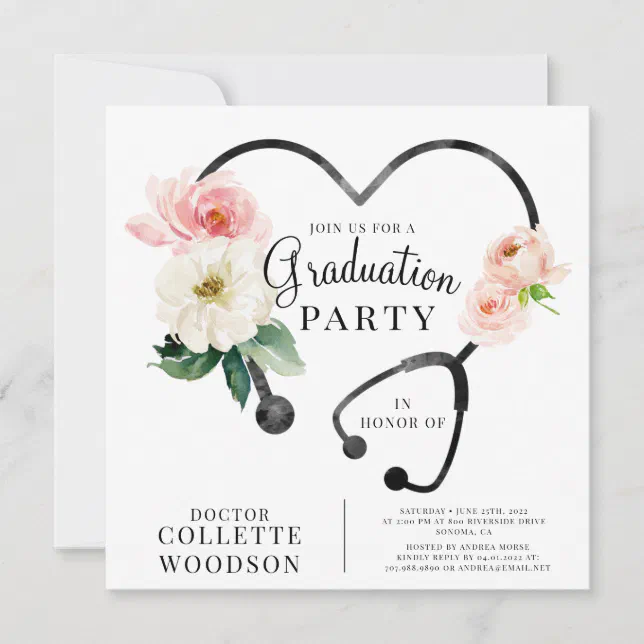 Watercolor Floral Doctor Graduation Invitation | Zazzle