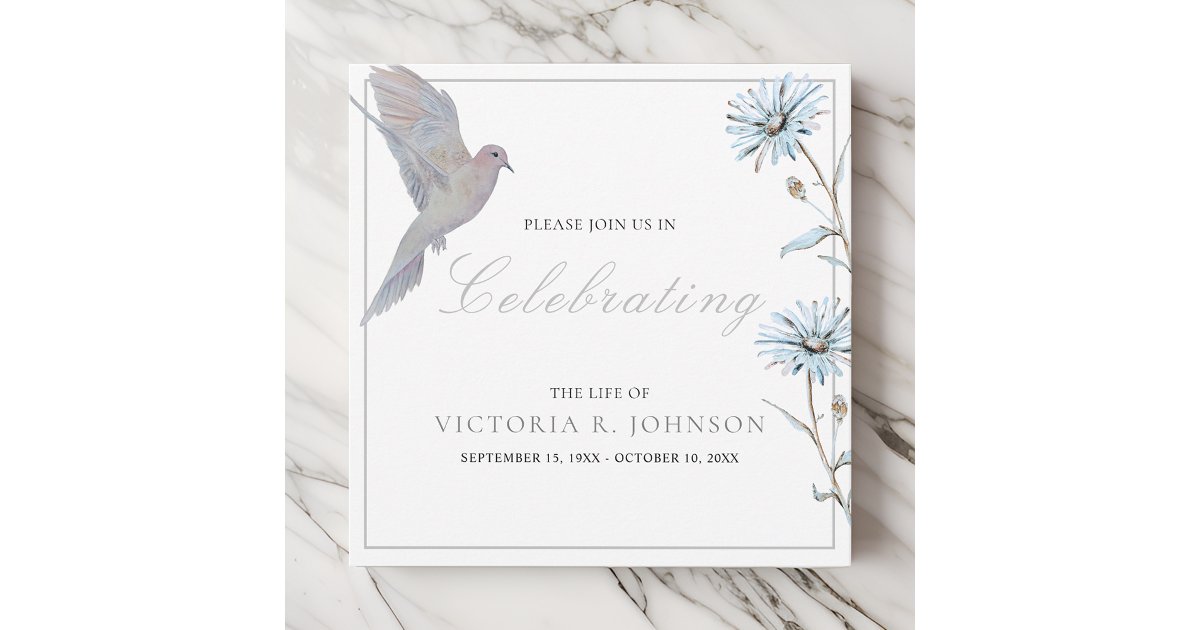 Watercolor Floral Dove Celebration of Life Invitation | Zazzle
