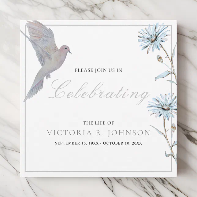 Watercolor Floral Dove Celebration of Life Invitation | Zazzle