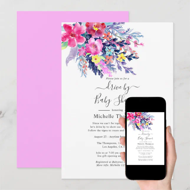 Watercolor Floral Drive By Bridal or Baby Shower Invitation | Zazzle
