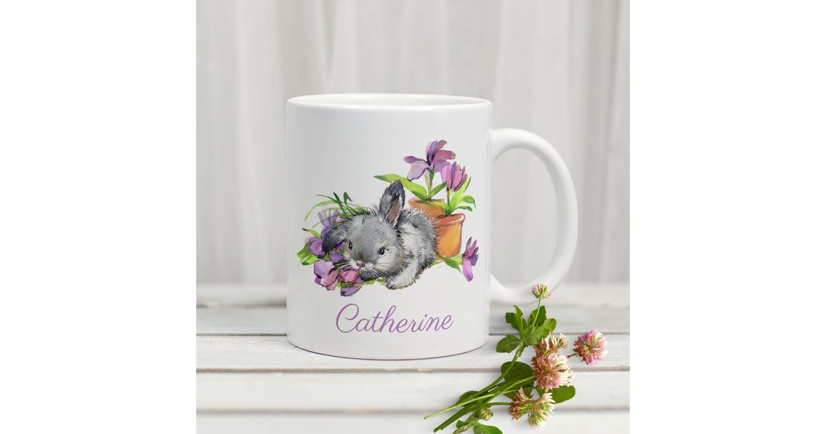 Watercolor Floral Easter Bunny Rabbit Personalized Coffee Mug | Zazzle