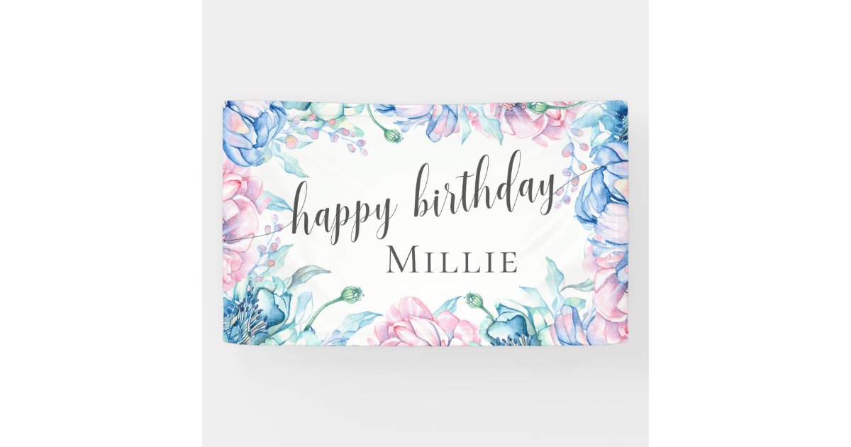 Watercolor Floral Elegant Farmhouse Happy Birthday Banner | Zazzle