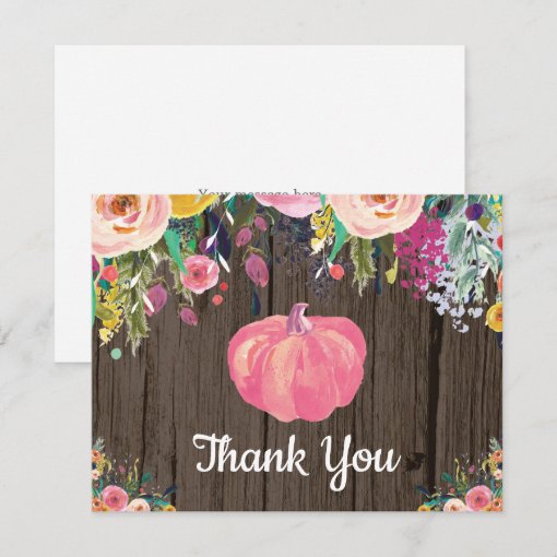 Watercolor Floral Fall Pumpkin Thank You Card | Zazzle