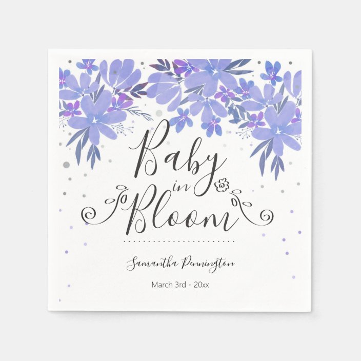 Watercolor Floral Fancy Script Baby in Bloom Napki Napkins | Zazzle.com