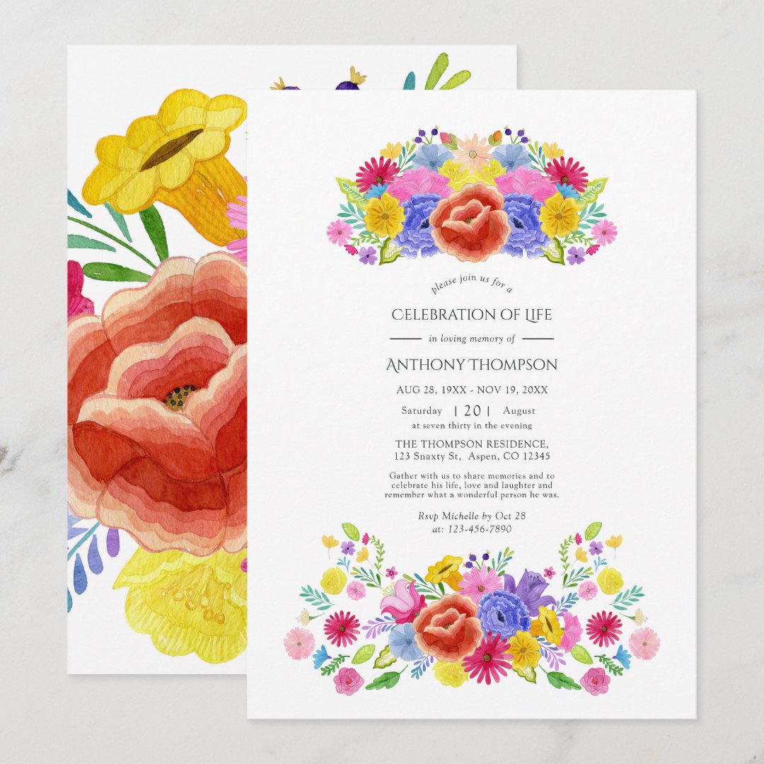 Watercolor Floral Fiesta Celebration of Life Photo Invitation | Zazzle
