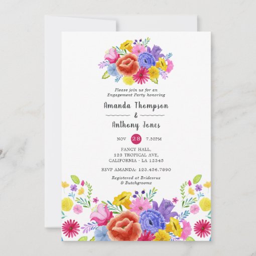 Watercolor Floral Fiesta Engagement Party Invitation | Zazzle