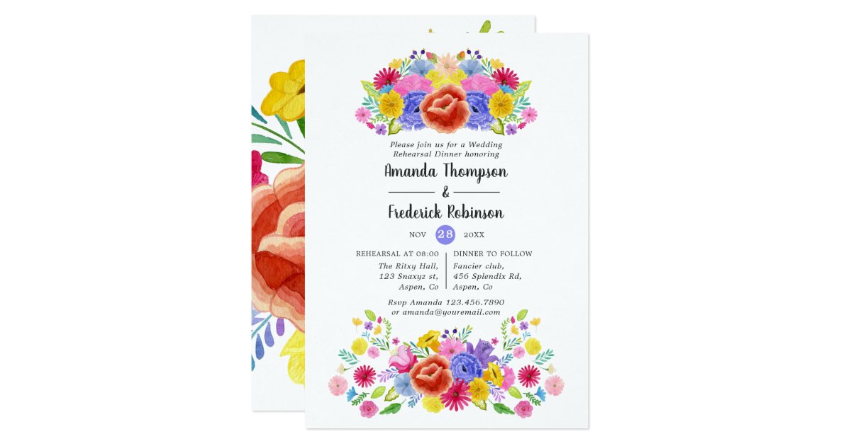 Watercolor Floral Fiesta Rehearsal Dinner Invitation | Zazzle.com