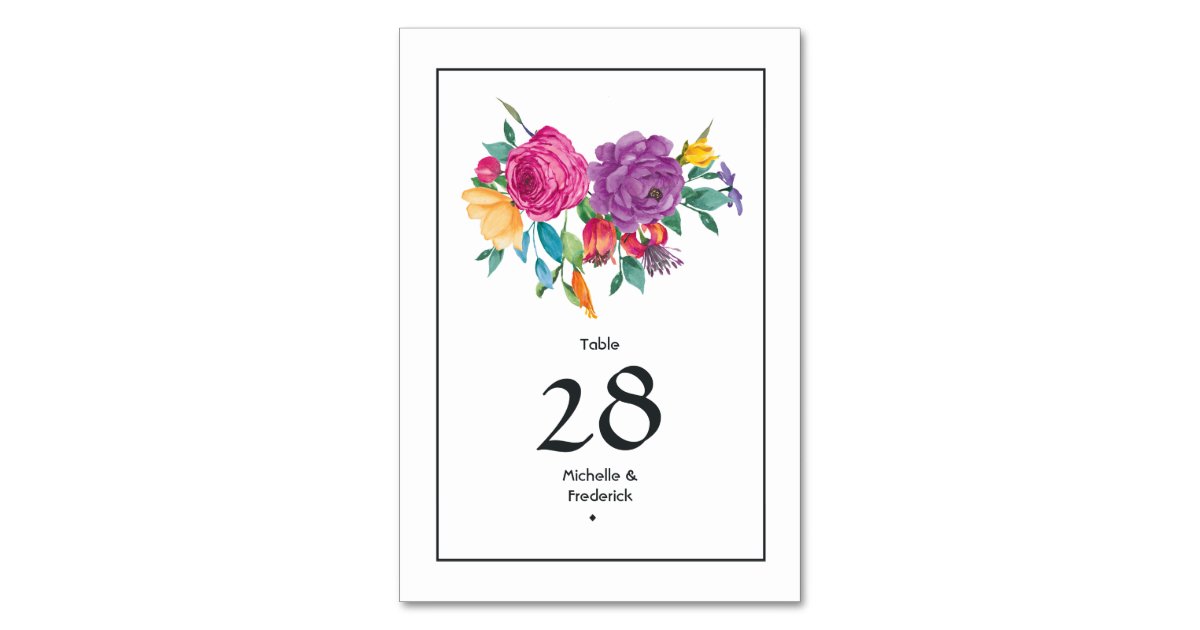 Watercolor Floral Fiesta Wedding Table Number | Zazzle