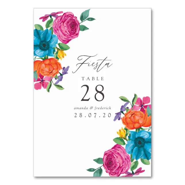Watercolor Floral Fiesta Wedding Table Number | Zazzle